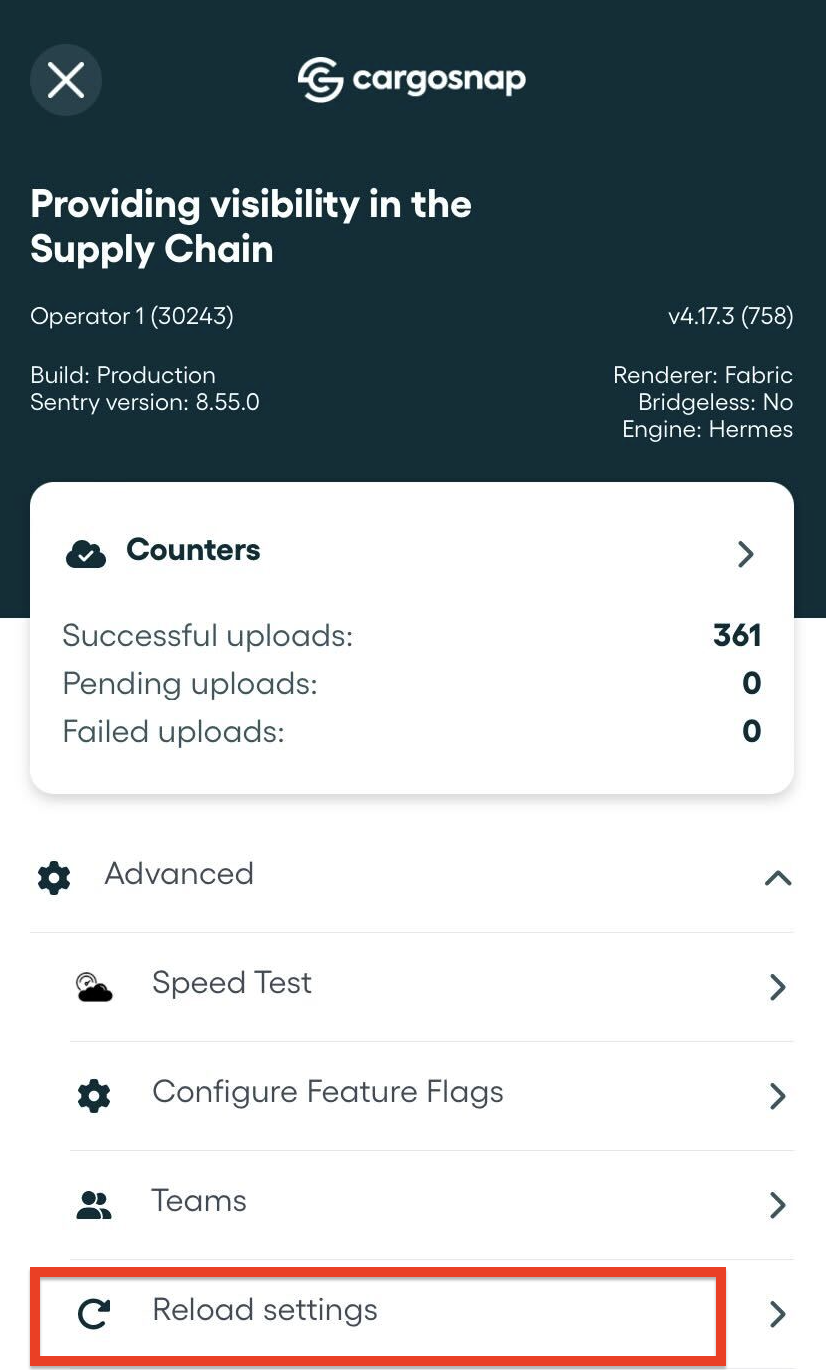 Reload settings in the mobile app